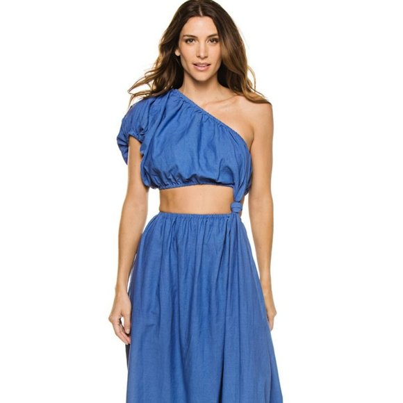 FARM Rio | Dresses | Farm Rio One Shoulder Cutout Blue Maxi Dress | Poshmark
